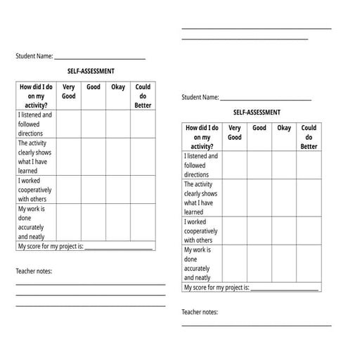 SELF ASSESMENT TOOL FOR STUDENTS FOR BASIC EDUCATION | DOCX