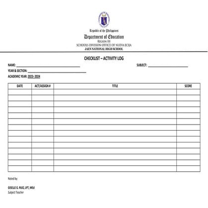 checklist Activity log deped portfolio needed | PPT