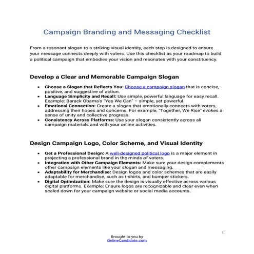 Political Campaign Branding and Marketing Checklist | PDF
