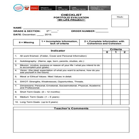 Checklist my life project | PDF