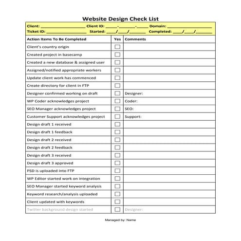 Check list web design | DOCX