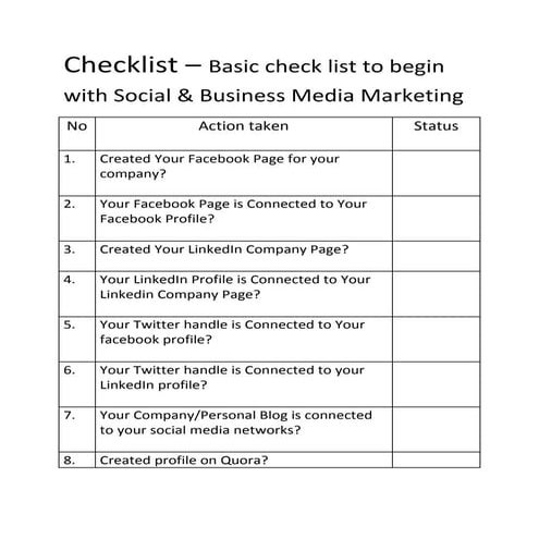 Checklist – Basic check list to begin with Social & Business Media ...
