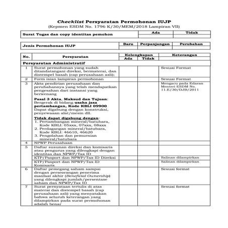 Checklist dan format permohonan iujp bkpm rev | PDF