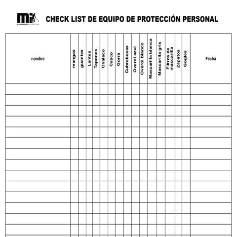 CHECK LIST DE EQUIPO DE PROTECCION PERSONAL | PPTX