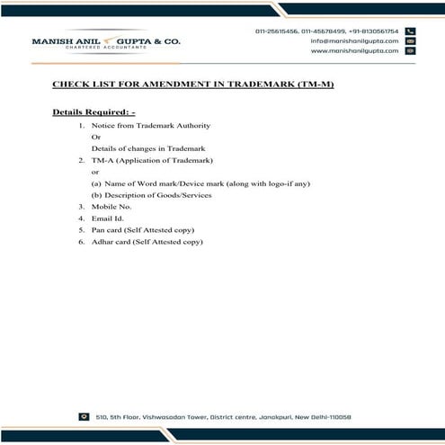 Check List for Amendment in Trademark(TM-M) | PDF