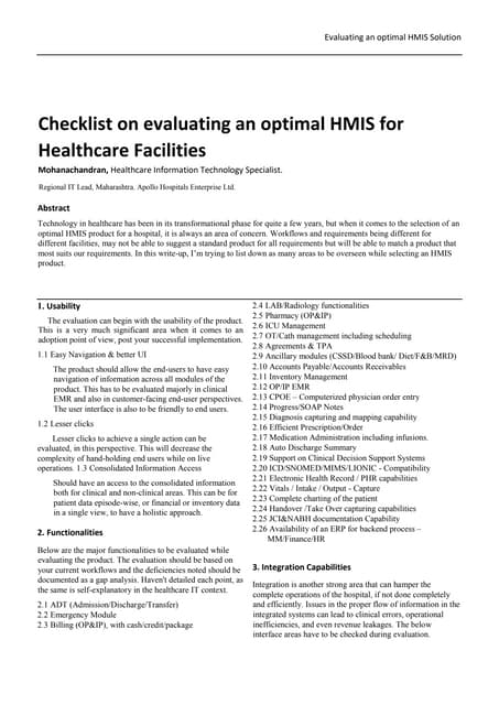 Checklist for an optimal HMIS.pdf | Cloud Computing | Internet
