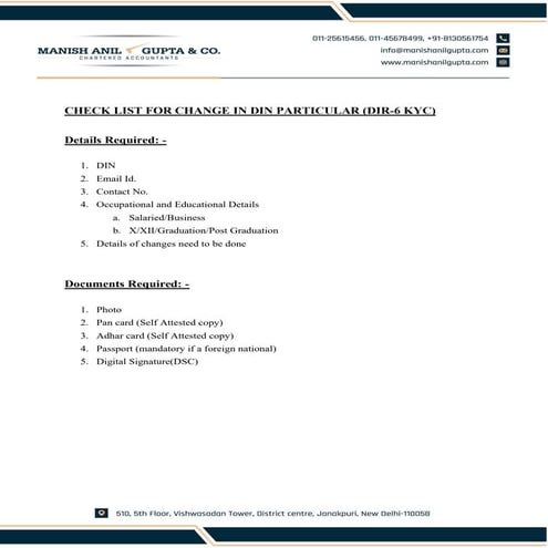 Check List for Change in DIN Particulars(DIR--6) | PDF