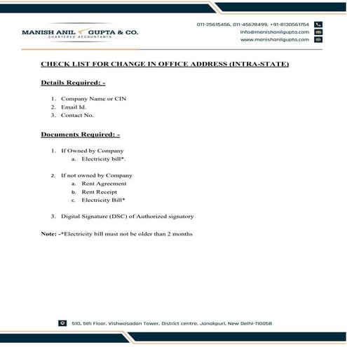 Check List for Change in Office Address(Intra-State) | PDF