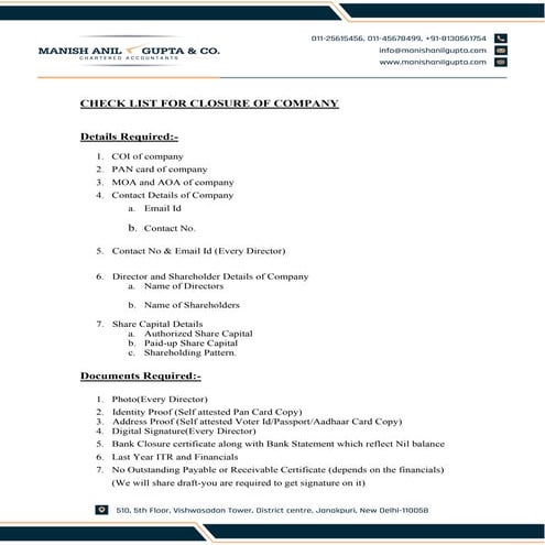 Find out the Check List for Closure of Company | PDF