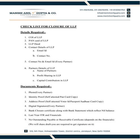 Check List for Closure of LLP - Manish Anil Gupta | PDF