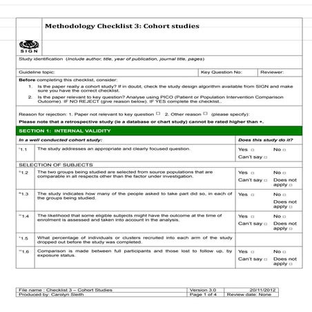 Methodology Checklist: Cohort studies | RTF