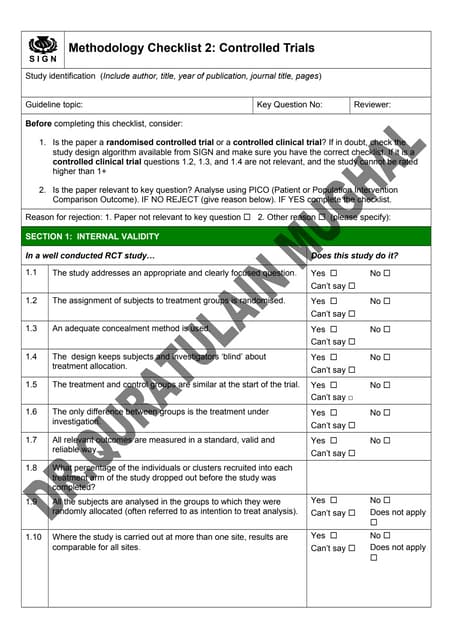 Methodology Checklist : Systematic Reviews and Meta-analyses Notes for ...