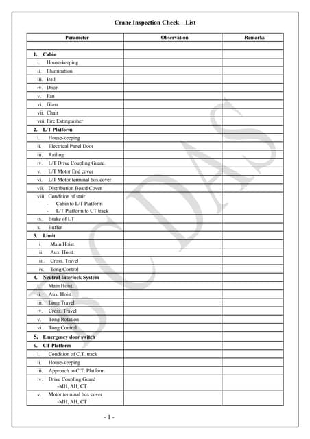 Overhead Crane Inspection Checklist Fill Online