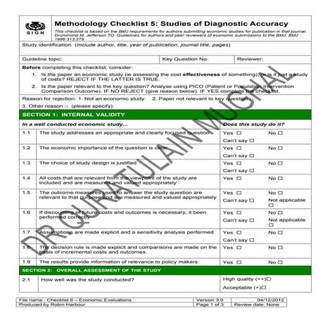 Methodology Checklist: Studies of Diagnostic Accuracy | DOC