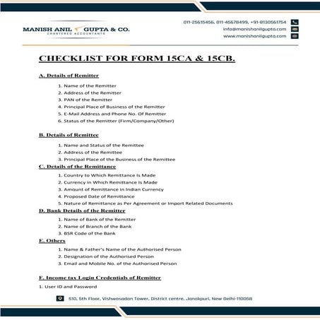 Check List for Form 15CA & 15 CB - MAG CA FIRM | PDF