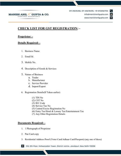Check List for DIN (DIR-3 KYC) on Manish Anil Gupta | PDF | Credit ...