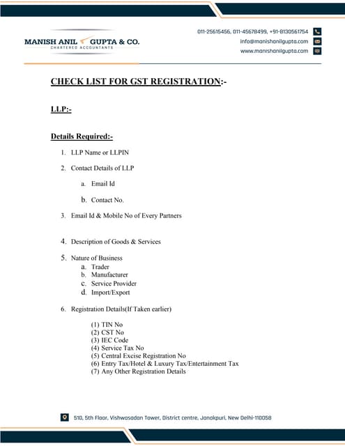 Check List for Formation and Incorporation Of LLP | PDF