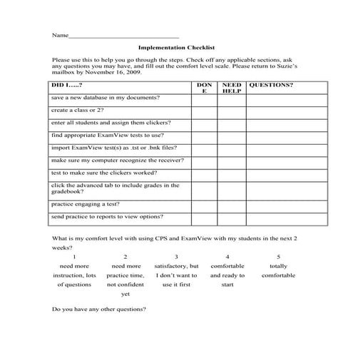 Checklist For Implementation | PDF
