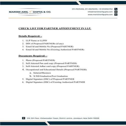 Check List for Partner Appointment in LLP | PDF