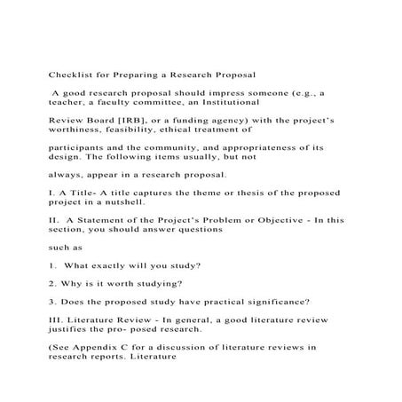 Checklist for Preparing a Research Proposal A good resear.docx