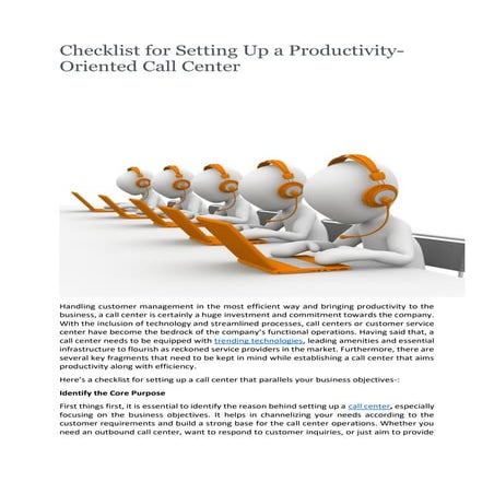 Checklist for setting up a productivity - Oriented Call Center | PDF