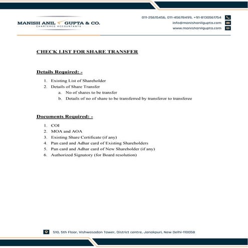 Get Check List for Share Transfer from MAG | PDF
