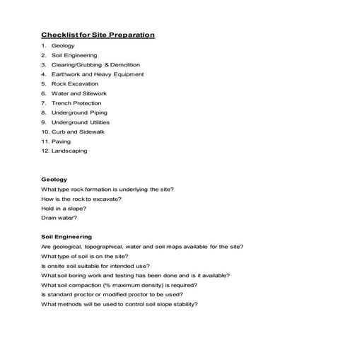 Checklist for site preparation and establishment | DOCX
