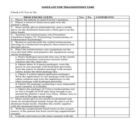 Check list for tracheostomy care | DOCX