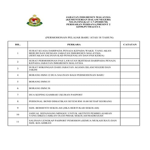 Checklist Imigresen Baru (Pelajar Atas 18 Tahun ).docx