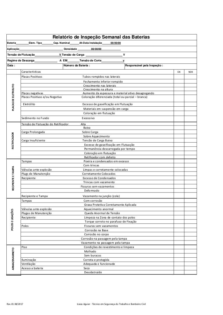 Check List de Inspeção em Baterias Elétricas