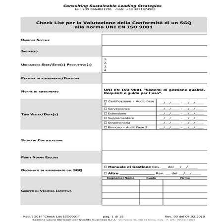 Check list ISO9001 | PDF