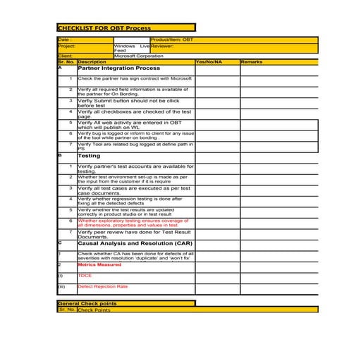 Checklist Obt Process | XLS