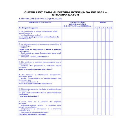 Check list para auditoria interna | DOCX