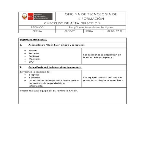 Check list piso 11 04 10-17 | DOCX | Computer Peripherals | Computing