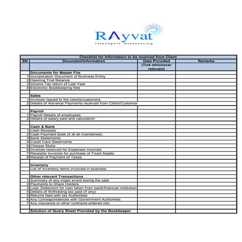 BOOKKEEPING CHECKLIST | PDF