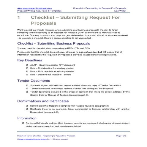 Checklist – Submitting Request For Proposals | PDF