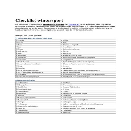Checklist wintersport | PDF