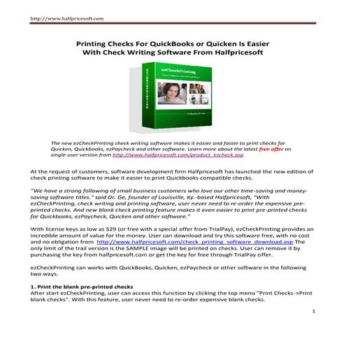 Printing Checks For QuickBooks or Quicken Is Easier With Check Writing ...