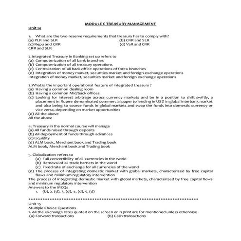 Check your progress module c treasury management | DOCX