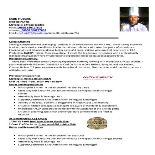 Chef sajid cv | DOC | Hotel Properties | Real Estate