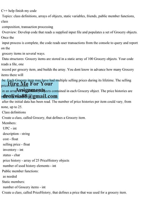 C++ help finish my code Topics class definitions, arrays of objec.pdf C++ help finish my code Topics class definitions, arrays of objec.pdf