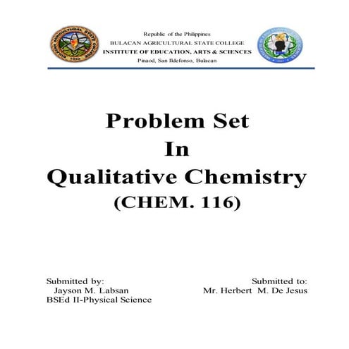 Chem.116 qualitative chemistry problem set | DOCX | Chemistry | Science