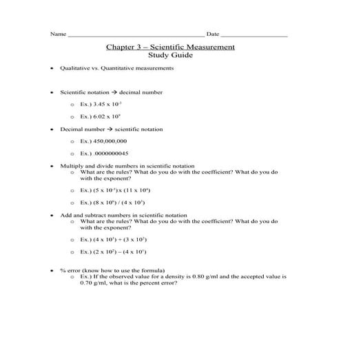 Chemistry - Chp 3 - Scientific Measurement - Study Guide | PDF