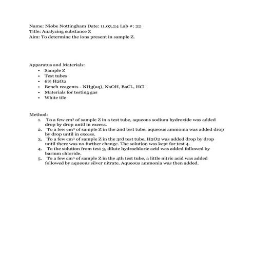 A chemistry A level lab write up to assist | PPTX