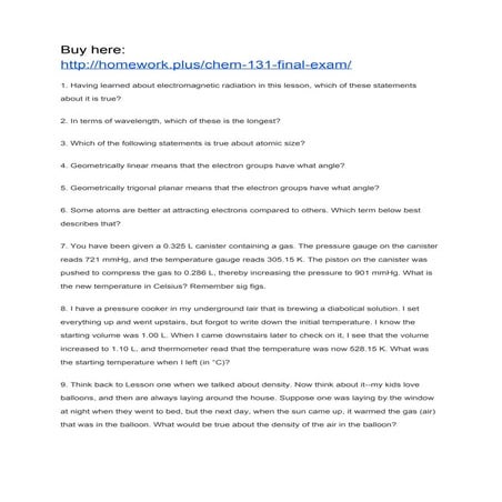 CHEM 131 Final Exam | PDF