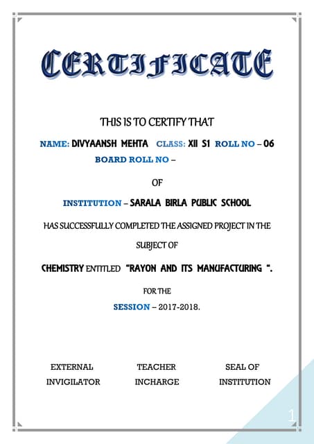 CBSE Class XII practical project on Rayon threads | DOC | Chemistry ...