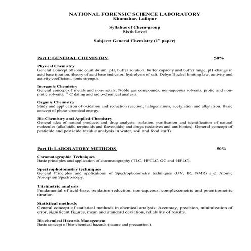 Syllabus for the examination of National Forensic Science Laboratory ...