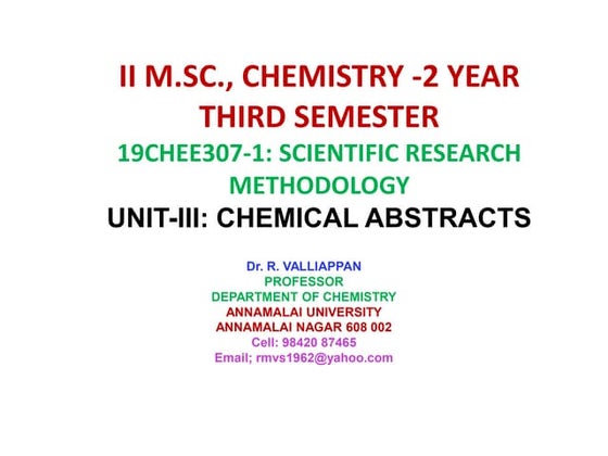 Chemical abstract | PPT | Chemistry | Science