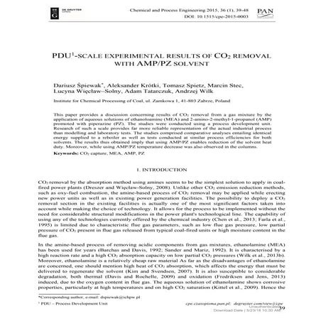 [Chemical and process engineering] pdu scale experimental results of ...
