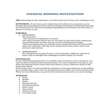 INVESTIGATE THE PROPERTIES OF IONIC BOND AND COVALENT BOND THROUGH AN ...